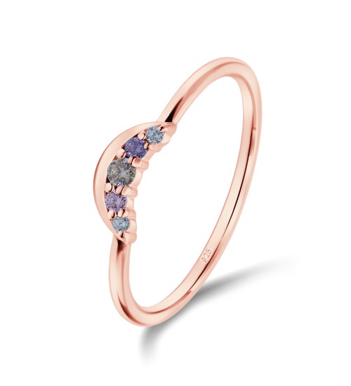 Croissant Shaped with Pastel Stone Silver Ring NSR-3941