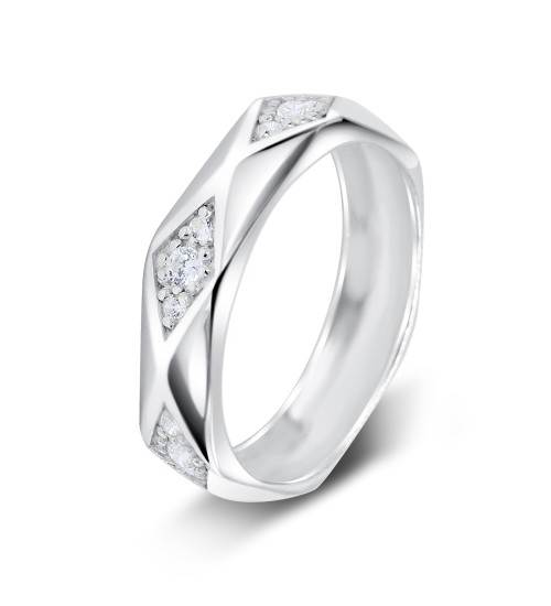 Triangular Shape with CZ Stone Silver Ring NSR-4033